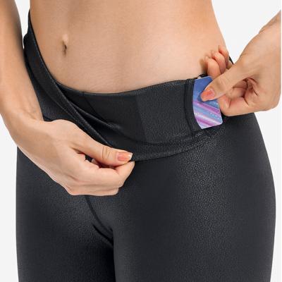 China Hidden Pocket Yoga Pants Nude Gilded Women Matte Faux Leather Leggings for sale