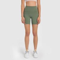 China Nylon Running Women's High Waisted Yoga Shorts With Side Pockets Sports Shorts for sale