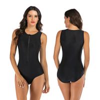 China Slim Fit Snorkeling Womens Surfing Suits Sleeveless Anti UV Black Zip Front Swimsuit for sale
