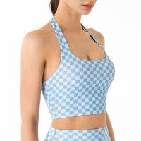 China Spring Plaid Hanging Neck Womens Sports Bra Fitness Yoga Vest for sale