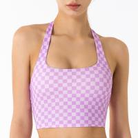 China Spring Plaid Hanging Neck Womens Sports Bra Fitness Yoga Vest for sale