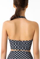 China Spring Plaid Hanging Neck Womens Sports Bra Fitness Yoga Vest for sale