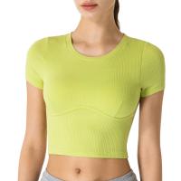 China Navel Exposed Short Sleeve Ladies Yoga Tops  XL 2XL Skin Friendly for sale