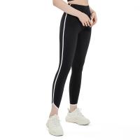 China Rib Stitching White Stripes Yoga Pants Capri Women High Waist Sports Fitness Elastic Tight for sale