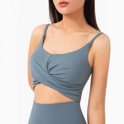 China Yoga Workout Sports Bra Cross Folds Sexy Thin Straps Women Running Fitness Yoga Underwear for sale
