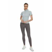 China Classic Grey Horse Riding Tops Sweat Ladies Zip Up Short Sleeve Equestrian Base Layer for sale
