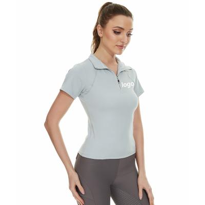 China Classic Grey Horse Riding Tops Sweat Ladies Zip Up Short Sleeve Equestrian Base Layer for sale