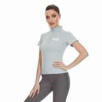 China Classic Grey Horse Riding Tops Sweat Ladies Zip Up Short Sleeve Equestrian Base Layer for sale