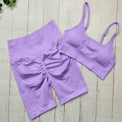 China Women Seamless Yoga Workout Set 2 Piece Outfits Gym Push Up Shorts And Sports Bra for sale