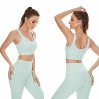 China 2 Piece Women Yoga Leggings Sets Clothes Shockproof Wide Sports Bra Yoga Clothing for sale
