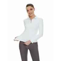 China White Quick Drying Horse Riding Tops Ladies 1/4 Zipper Long Sleeve Shirts for sale