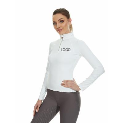 China White Quick Drying Horse Riding Tops Ladies 1/4 Zipper Long Sleeve Shirts for sale