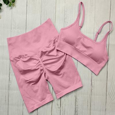China Summer Two Multicolor Yoga Outfits Ruched Butt Lifting Shorts And Breathable Sports Bra for sale