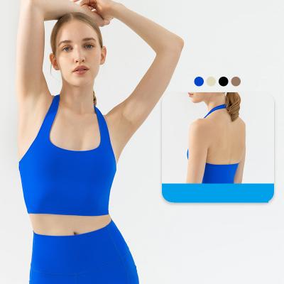 China New Hanging Neck Shockproof Sexy Yoga Bra Nylon Woman Sport Bra for sale