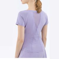 China Summer Mesh Stitching Yoga Short Sleeve Nylon Sports Fitness T Shirt Women for sale