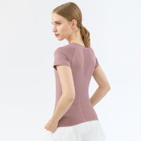 China Summer Mesh Stitching Yoga Short Sleeve Nylon Sports Fitness T Shirt Women for sale