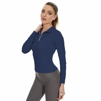 China Navy Western Long Baselayer Zip Horse Riding T Shirts Custom Logo for sale