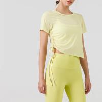 China Round Neck Pleated Ladies Yoga Tops Breathable Women'S T Shirt for sale