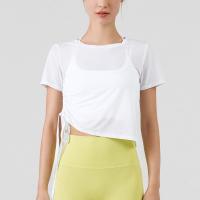 China Round Neck Pleated Ladies Yoga Tops Breathable Women'S T Shirt for sale