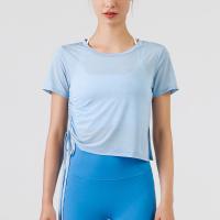China Round Neck Pleated Ladies Yoga Tops Breathable Women'S T Shirt for sale