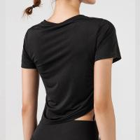 China Round Neck Pleated Ladies Yoga Tops Breathable Women'S T Shirt for sale