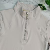 China Zipper Gray Horse Riding Tops T Shirt 4 Way Stretchy Active Equestrian Clothing for sale