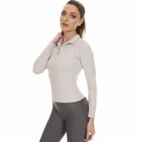 China Zipper Gray Horse Riding Tops T Shirt 4 Way Stretchy Active Equestrian Clothing for sale