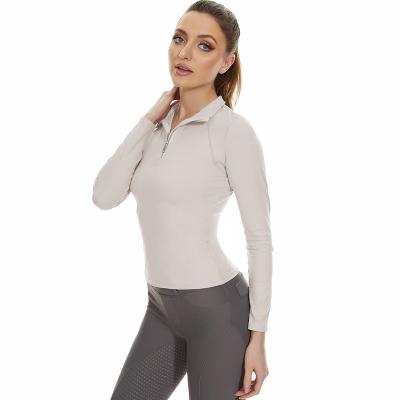 China Zipper Gray Horse Riding Tops T Shirt 4 Way Stretchy Active Equestrian Clothing for sale