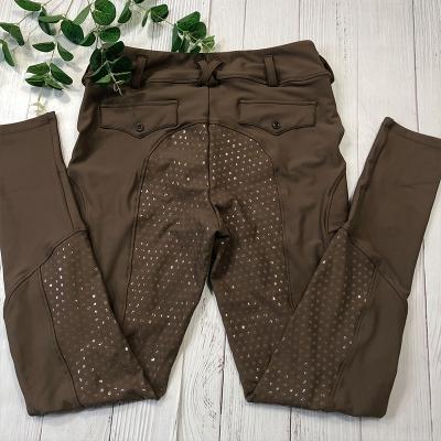 China Dark Brown Four Way Stretch Equestrian Tights Full Silicone Women Riding Leggings for sale