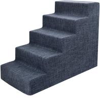 China OEM ODM Leather Cloth Surface Wooden Dog Steps for High Bed 3-5 Layers Fold Up for sale