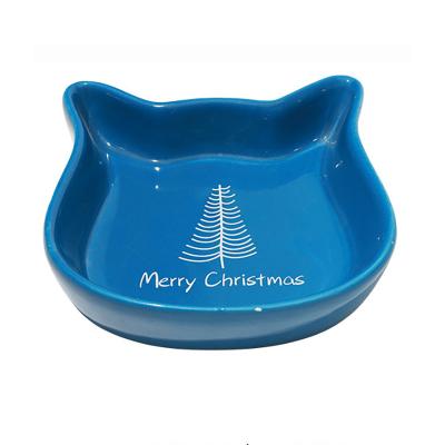 China Christmas Reindeer Porcelain Ceramic Cat Food Bowls Round Ear 300ml 100ml Dog Bowls for sale