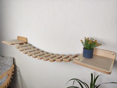 China Pine Wood Cat Bridge Shelf Wall Mounted DIY Modern Pet Furniture 50 lb Capacity for sale