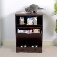 China P2 Grade MDF Wood Pet Feeding Station with Storage for Dog Cat 2 Bowl for sale