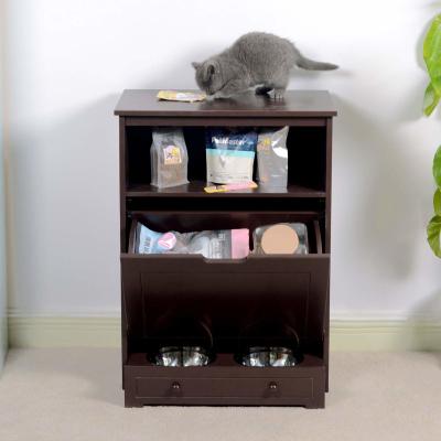 China P2 Grade MDF Wood Pet Feeding Station with Storage for Dog Cat 2 Bowl for sale