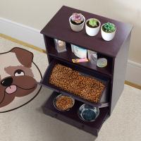 China P2 Grade MDF Wood Pet Feeding Station with Storage for Dog Cat 2 Bowl for sale