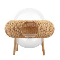 China Hand Woven PP Rattan Cat Nest UFO Design Modern Pet Furniture 40cm Diameter for sale