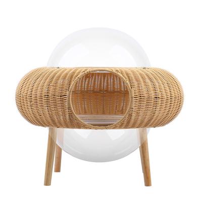 China Hand Woven PP Rattan Cat Nest UFO Design Modern Pet Furniture 40cm Diameter for sale