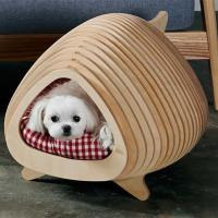 China Wood Fishbone Round Cat House Cute Puppy Bed for Balcony Living Room 60cm for sale
