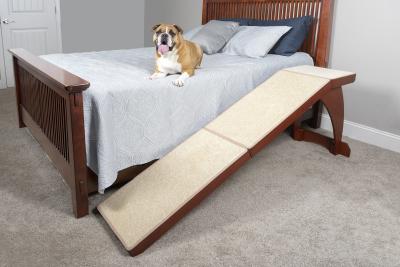 China Zoopollo Solid Wood Pet Bed Ramp 70 Inch Long Non Slip Carpet for Dogs Cats Up to 120 lbs for sale
