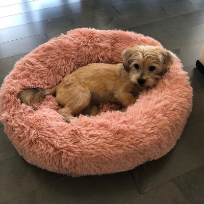 China Fluffy Donut Anti Anxiety Dog Bed 50cm 60cm 70cm Diameter Calming Pet Mattress Oxford Cloth Waterproof for sale