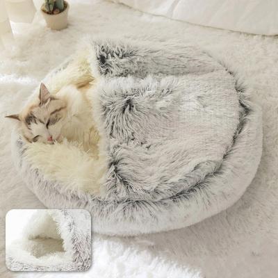 China Chunky Plush Hooded Calming Dog Bed 2 in 1 Cat Cave Donut Pet Bed 40 50 65 cm for sale