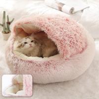 China Chunky Plush Hooded Calming Dog Bed 2 in 1 Cat Cave Donut Pet Bed 40 50 65 cm for sale