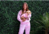 China Pink Tie Dye Matching Pet Owner Set Sweatsuit Dog Hoodie with Leash Hole Size Medium for sale