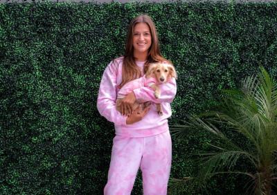 China Pink Tie Dye Matching Pet Owner Set Sweatsuit Dog Hoodie with Leash Hole Size Medium for sale