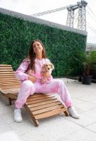 China Pink Tie Dye Matching Pet Owner Set Sweatsuit Dog Hoodie with Leash Hole Size Medium for sale