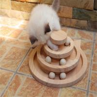 China 2/3 Layers Wooden Cat Scratch Turntable Smart Track With Balls Interactive Cat Toys for sale