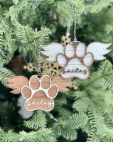 China Personalized Pet Memorial Ornament Paw With Wings 3.5 x 5.5 in Walnut Wood for sale