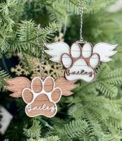 China Personalized Pet Memorial Ornament Paw With Wings 3.5 x 5.5 in Walnut Wood for sale