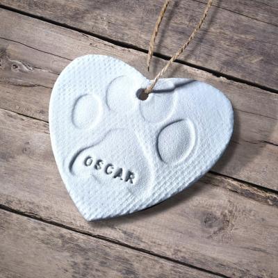 China White Air Dry Clay Sympathy Pet Memorial Ornament Custom Paw Print Keepsake 3.5x3.5in for sale