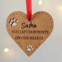 China Personalized Dog Paw Print Christmas Bauble 7.5cm Wooden Pet Memorial Ornament OEM ODM for sale